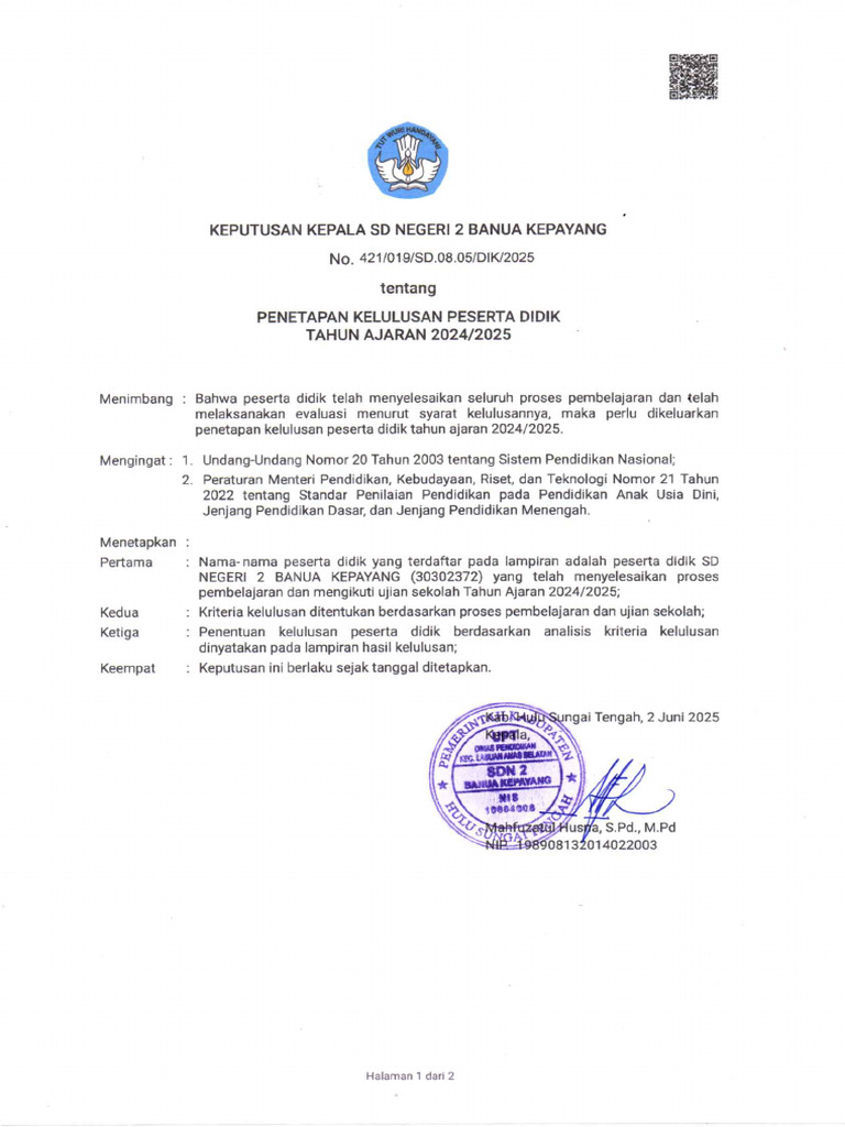 SK Penetapan Kelulusan | PDF