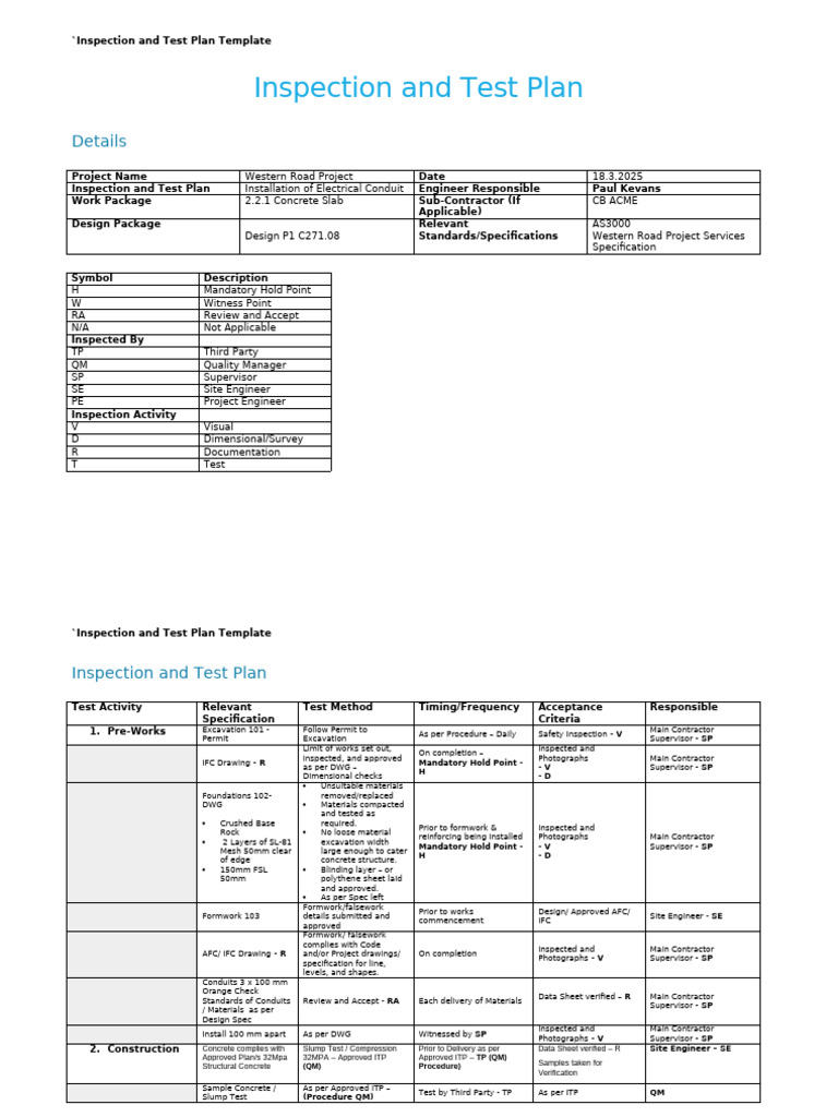 Electrical Conduit Inspection Plan Template | PDF | Specification ...