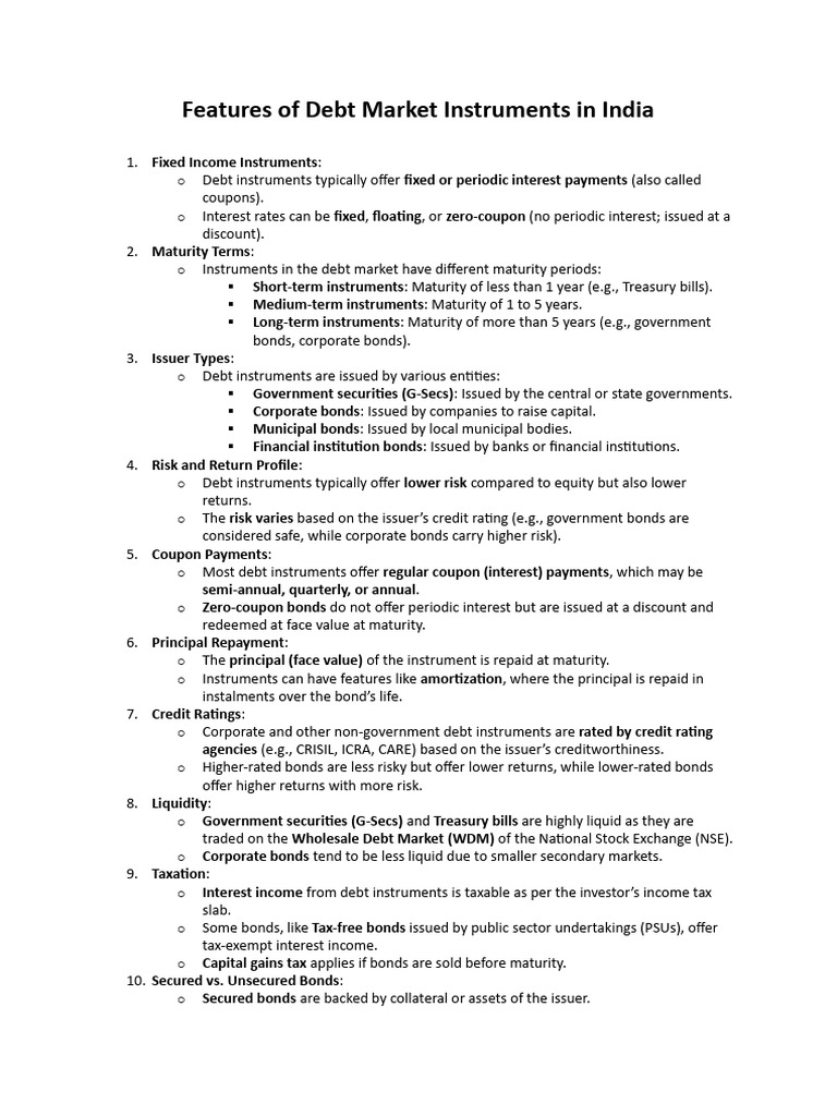 Features of Debt Market Instrument | PDF | Bonds (Finance) | Debt