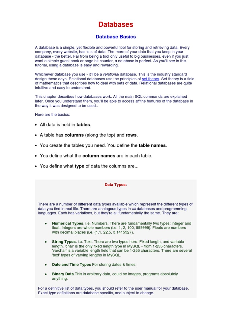 Database Basics | PDF | Database Index | Databases Database Basics | PDF | Database Index | Databases