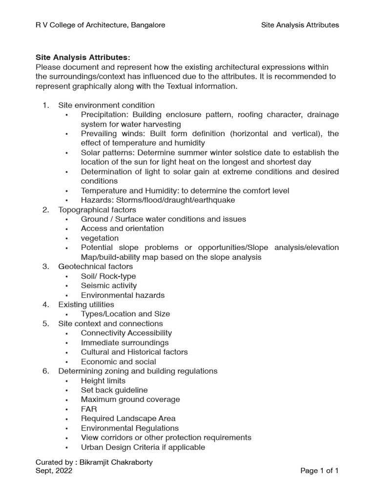 Site Analysis Attributes - Sept2022 | PDF