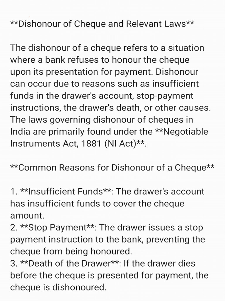 Dishonour of Cheque and Relevant Laws - 250516 - 190631 | PDF