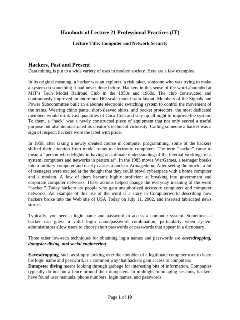 CSC410 Lecture 21 Handouts | PDF | Computer Virus | Password