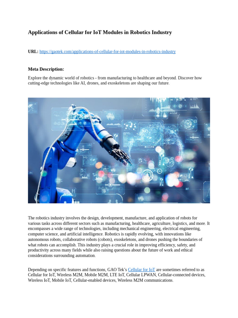 Cellular IoT Applications in Robotics | PDF | Internet Of Things | Robot