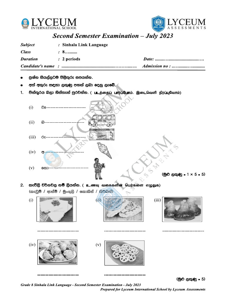 Grade 8 - Sinhala Link Language | PDF