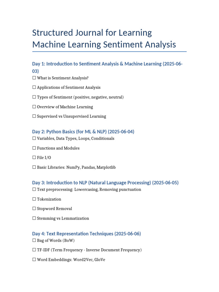 Structured ML Sentiment Analysis Journal | PDF