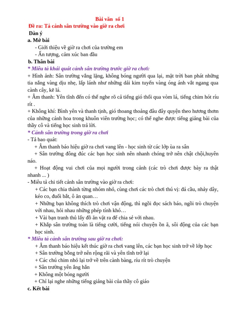 Bài Văn Tả Giờ Ra Chơi Và Khai Giảng (Đã Sửa) | PDF