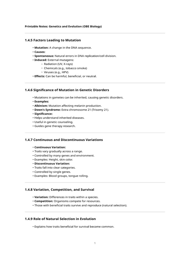Genetics Evolution Notes | PDF | Mutation | Genetics