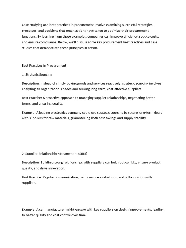 Case Study Procurement Practises | PDF | Supply Chain | Procurement