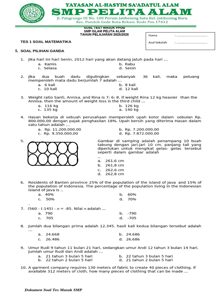 Soal Test Masuk PPDB SMP | PDF