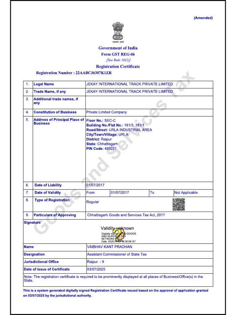 Jitpl GST Certificate | PDF