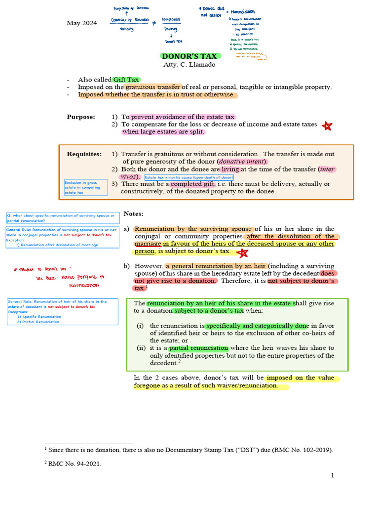 CPAR Donors Tax (Batch 95) Handout | PDF | Stocks | Barter