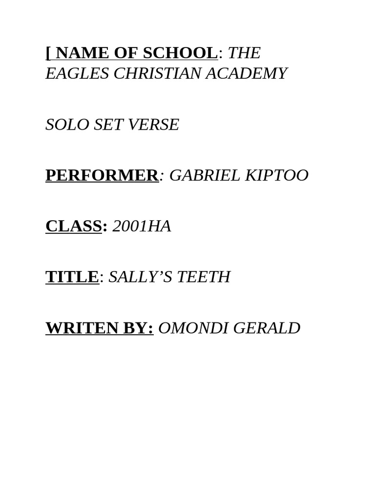 Sally's Teeth: A Poem by Omondi Gerald | PDF