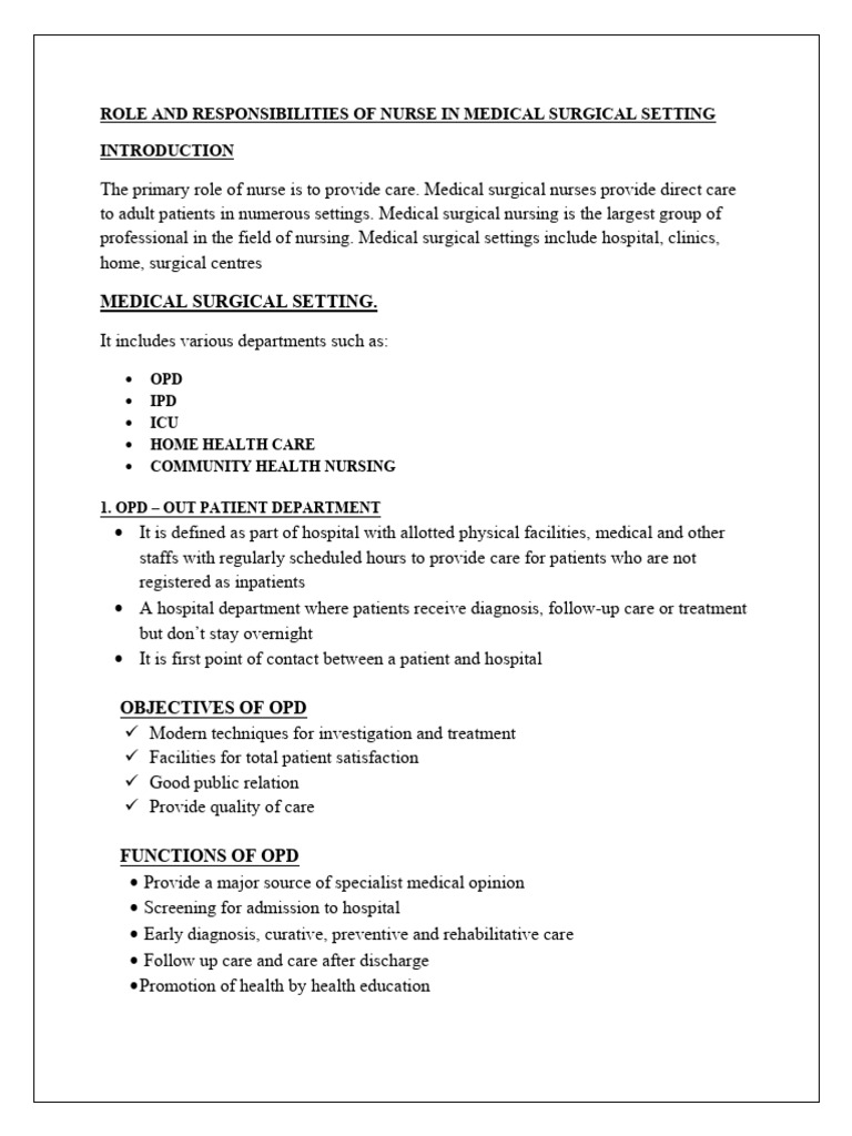 Nurse Roles in Medical-Surgical Care | PDF | Patient | Hospital