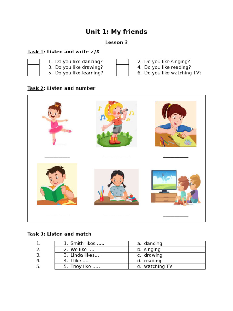 Unit 1: My Friends - Lesson 3 Activities | PDF | Chess Theory | Chess
