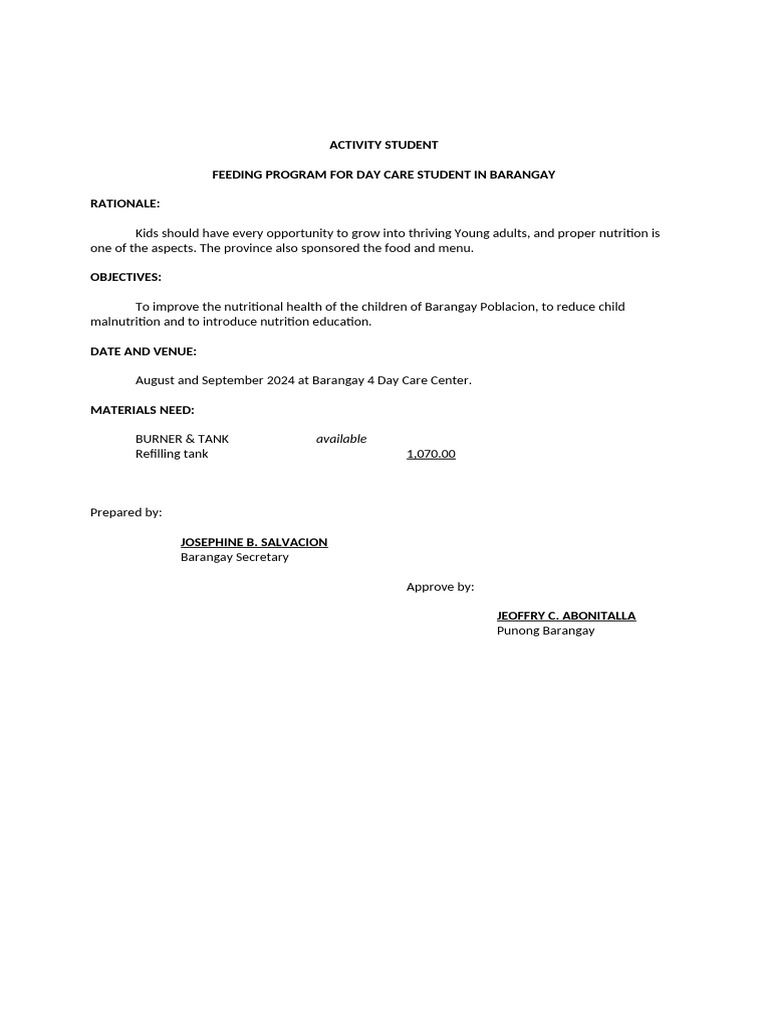 Activity Student Feeding Program | PDF