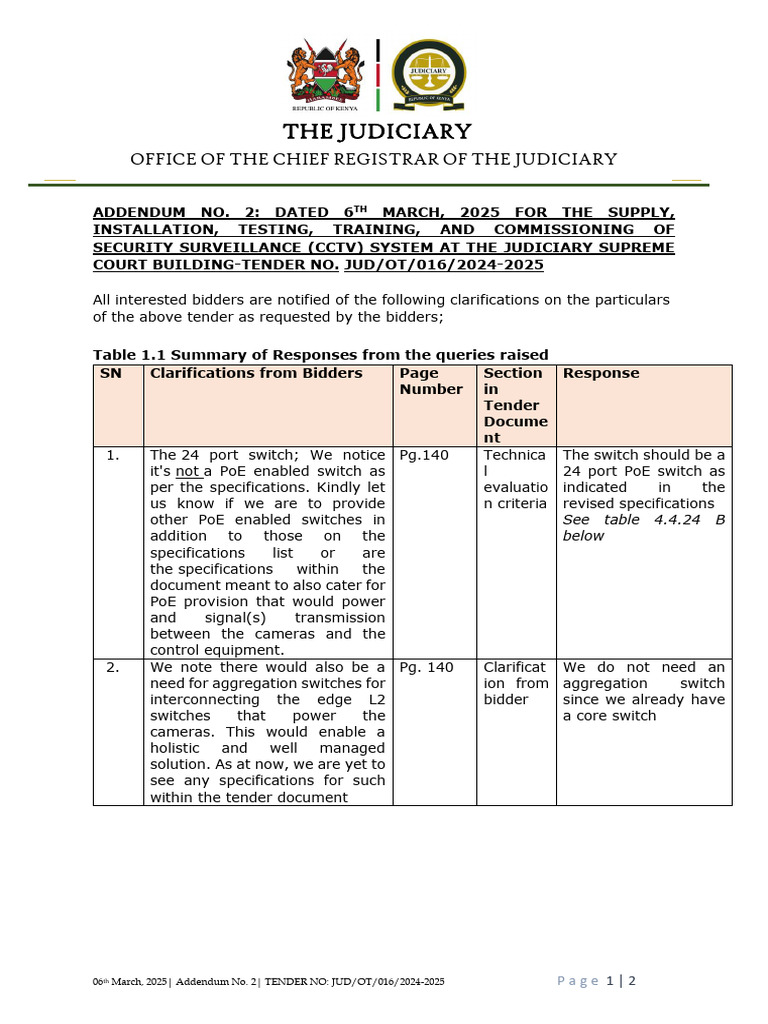 Addendum 2 Supreme Court CCTV Tender Jud Ot 16 2024 2025 | PDF | Ethernet | Networking Standards