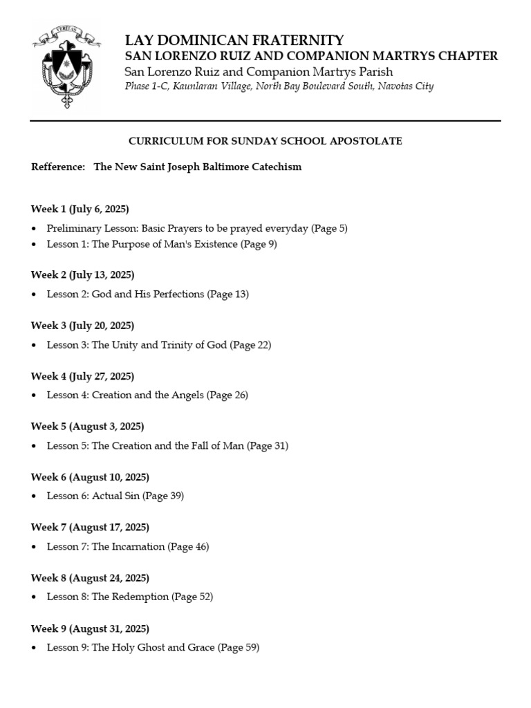 Curriculum Basic Catechism San Lorenzo OP | PDF | Eucharist | Catholic Church