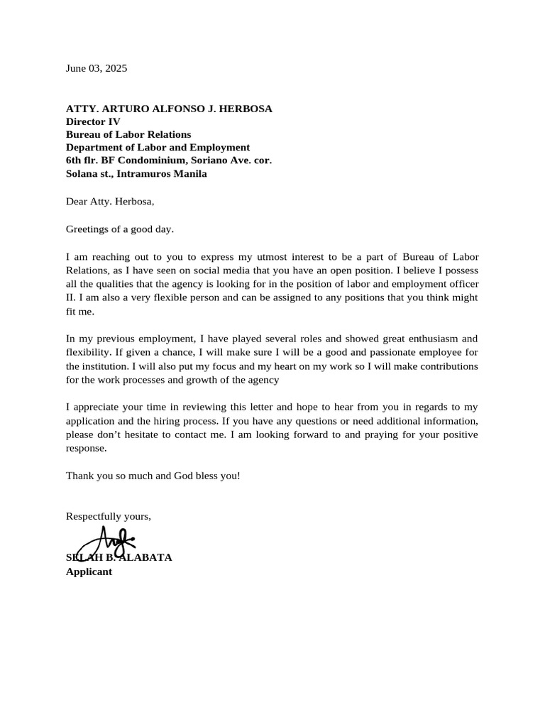 Application for Labor Officer Position | PDF