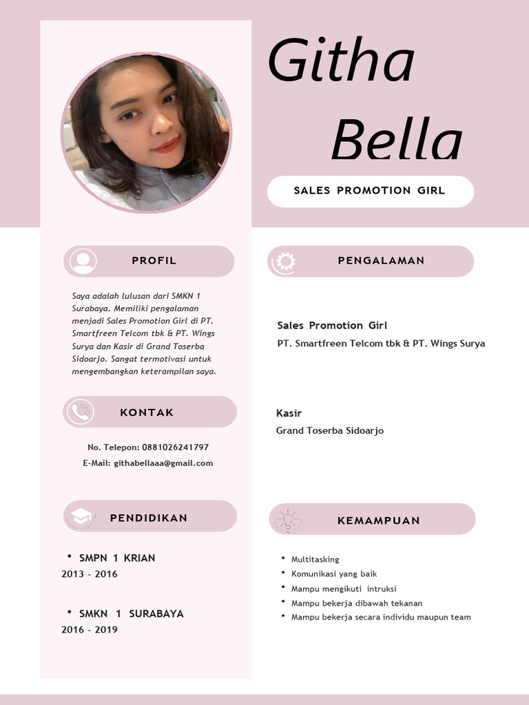 Profil Sales Promotion Girl Githa Bella | PDF