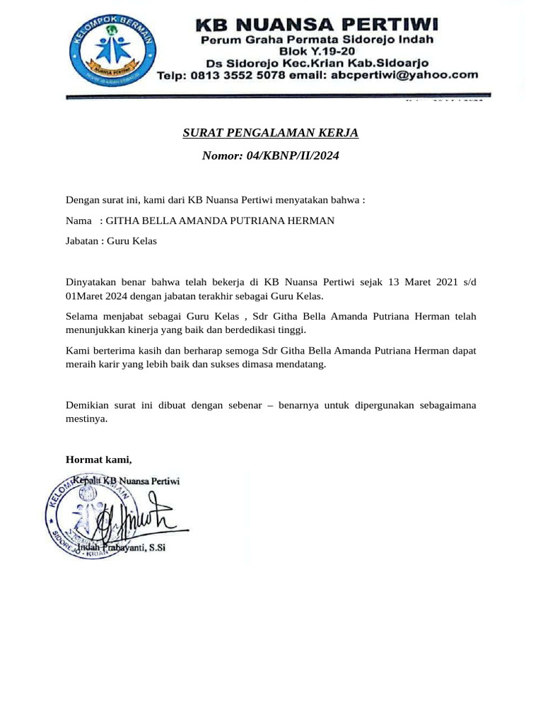 Surat Paklaring Githa Bella | PDF