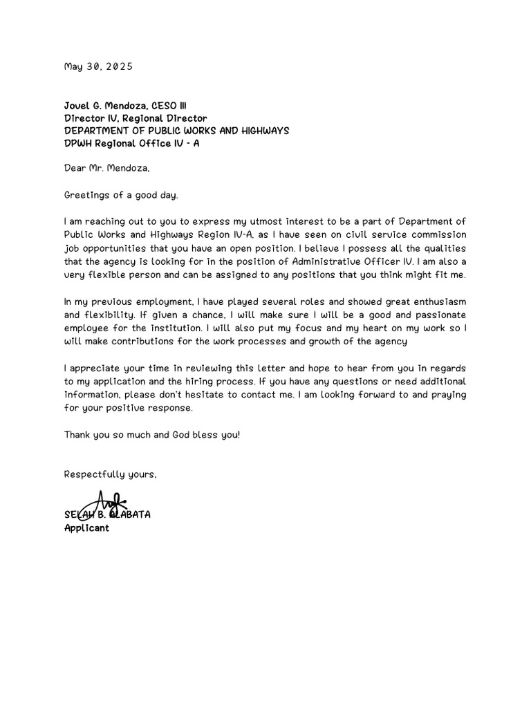 DPWH Application Letter | PDF