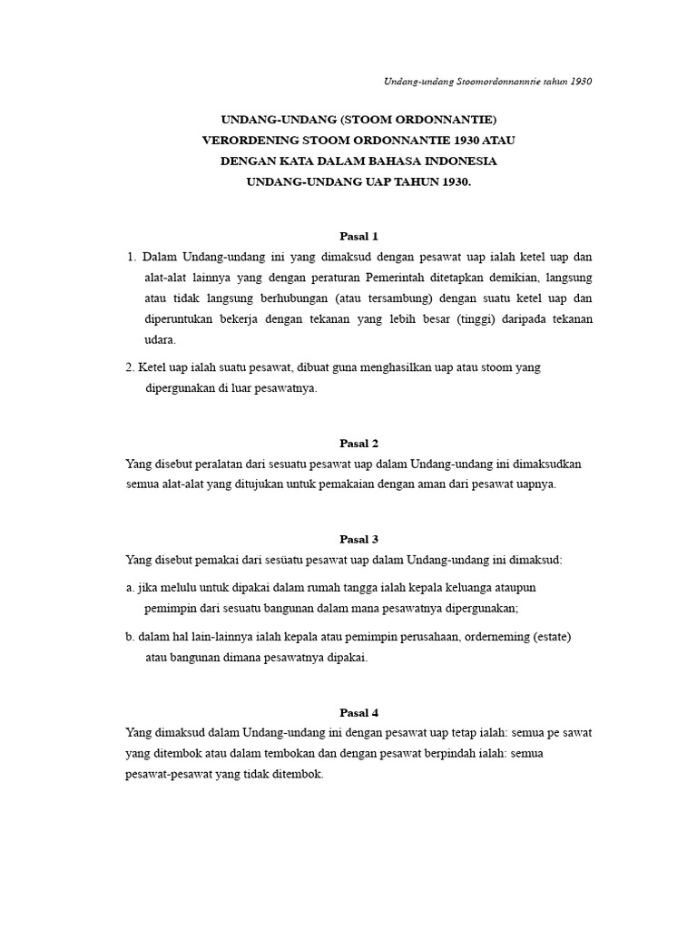 UU UAP 1930 Tentang Pesawat Uap | PDF