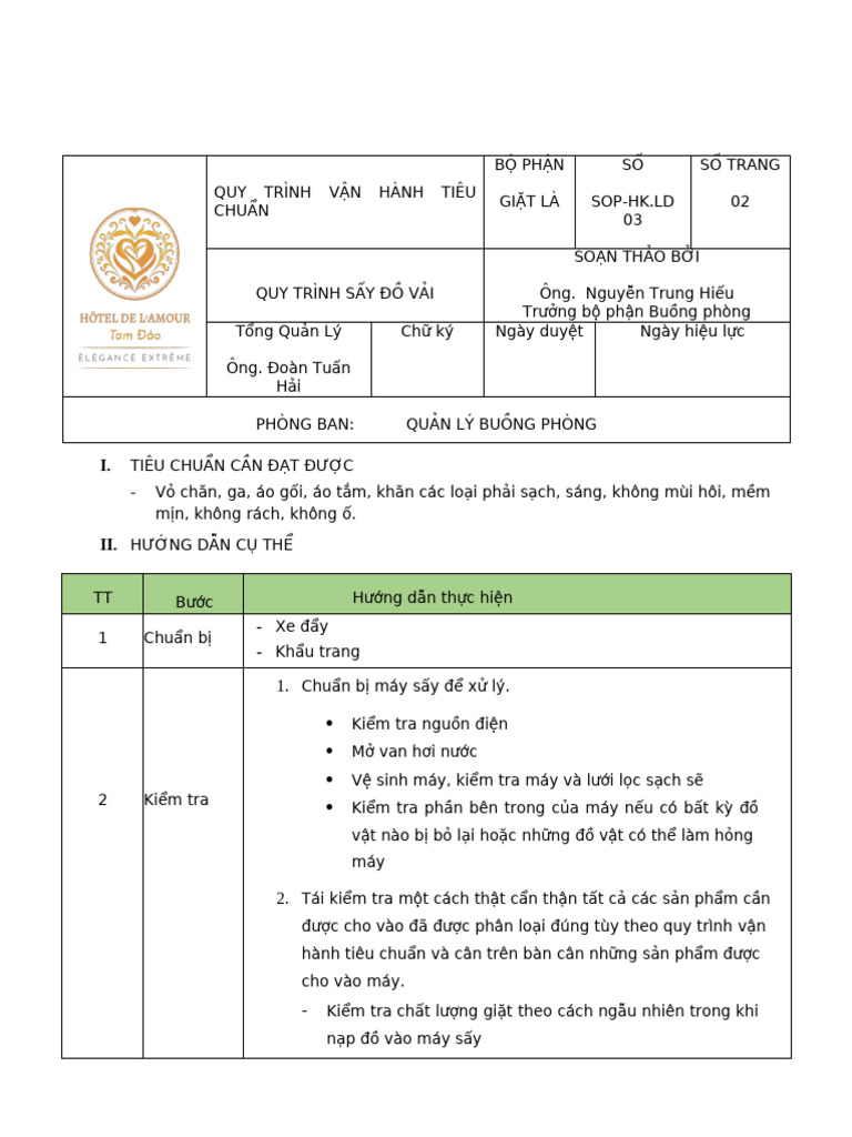 Sop-hk.ld 03 Quy Trình Sấy Đồ Vải | PDF