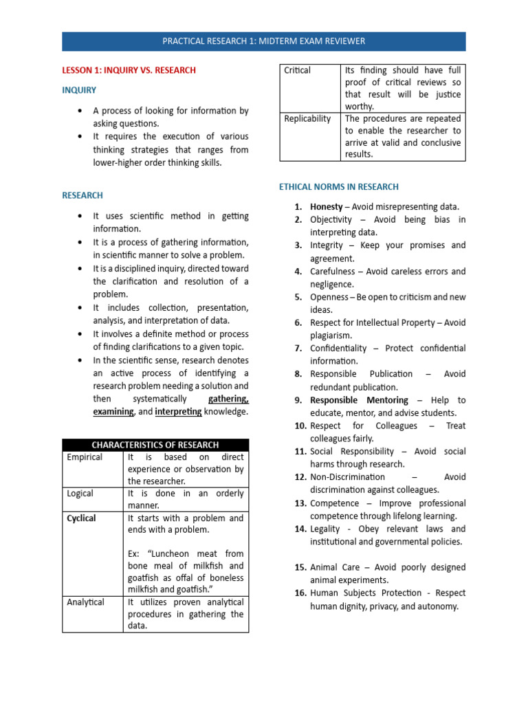 Pr1 Midterm Exam Reviewer | PDF | Qualitative Research | Science