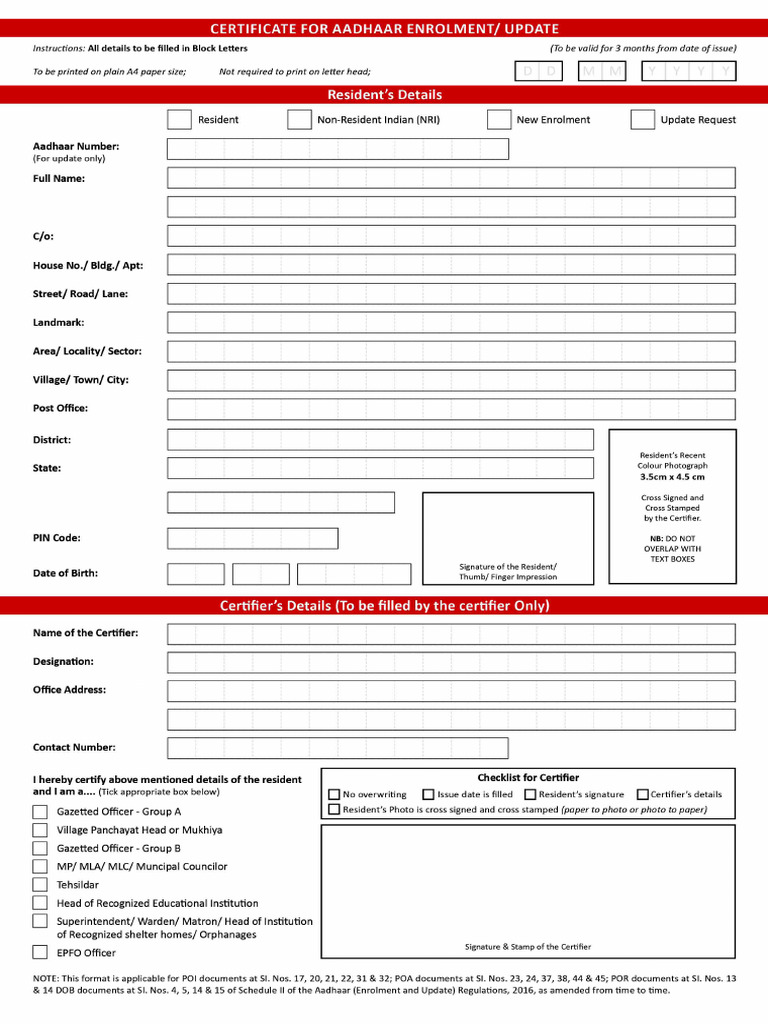 Aadhar Update Form | PDF