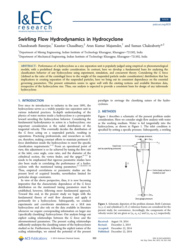 Chaudhury Et Al 2015 Swirling Flow Hydrodynamics in Hydrocyclone | PDF ...