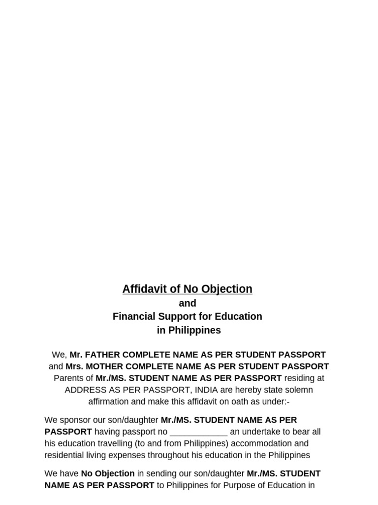 Financial Affidavit Format Word File - Atmia Students | PDF
