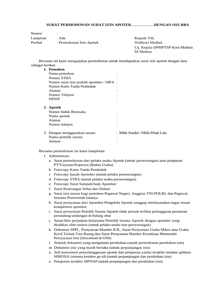 Surat Permohonan Surat Izin Apotek Rba | PDF