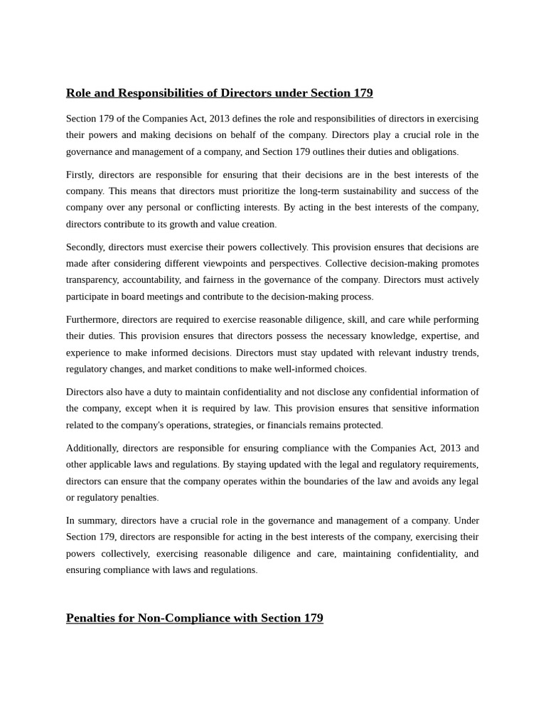 Directors' Duties Under Section 179 | PDF | Regulatory Compliance ...