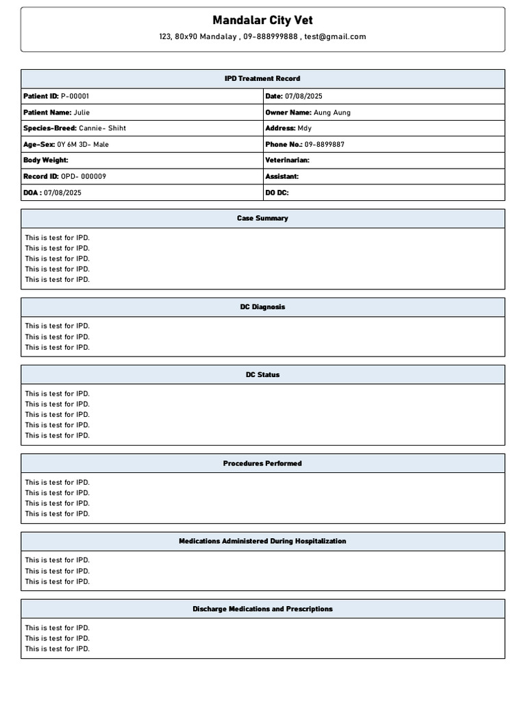 IPD Medical Record For - Julie | PDF