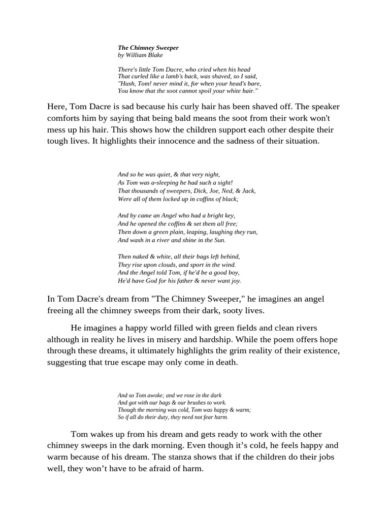 The Chimney Sweeper - Stanza Wise | PDF