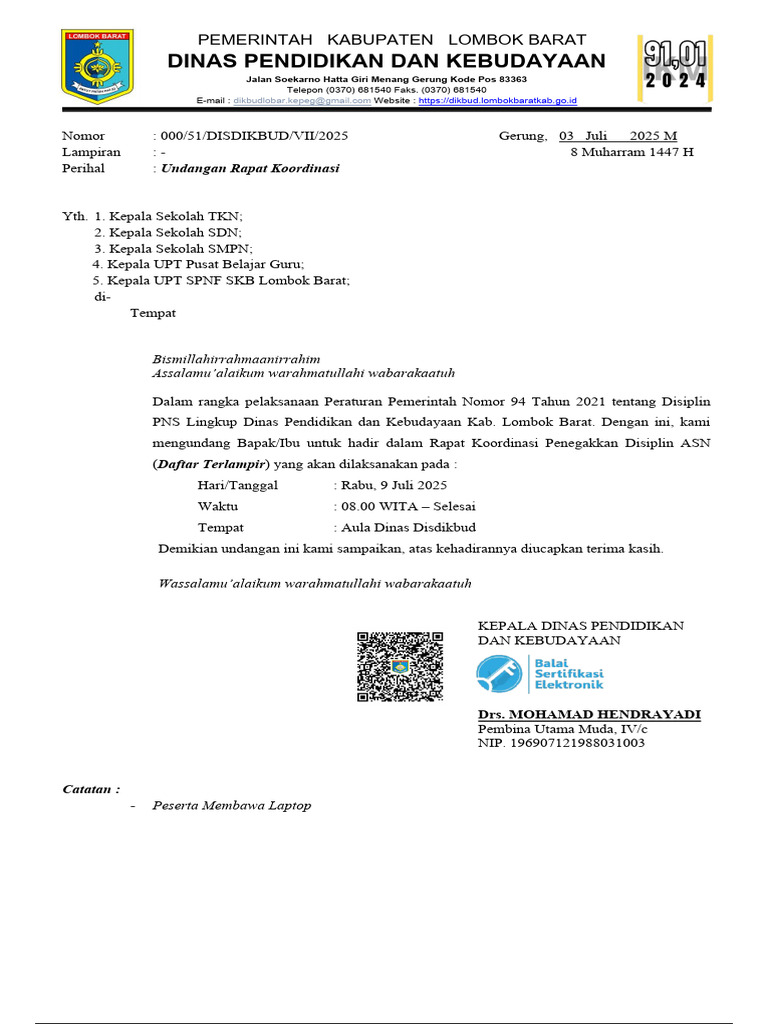 Undangan Rakor Disiplin Asn PPPK 2025 | PDF