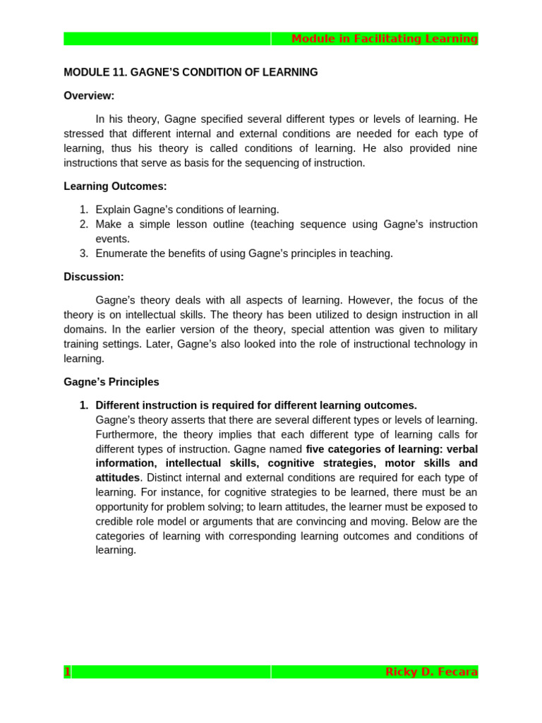 Facilitating Learning Module 11 | PDF | Learning | Concept