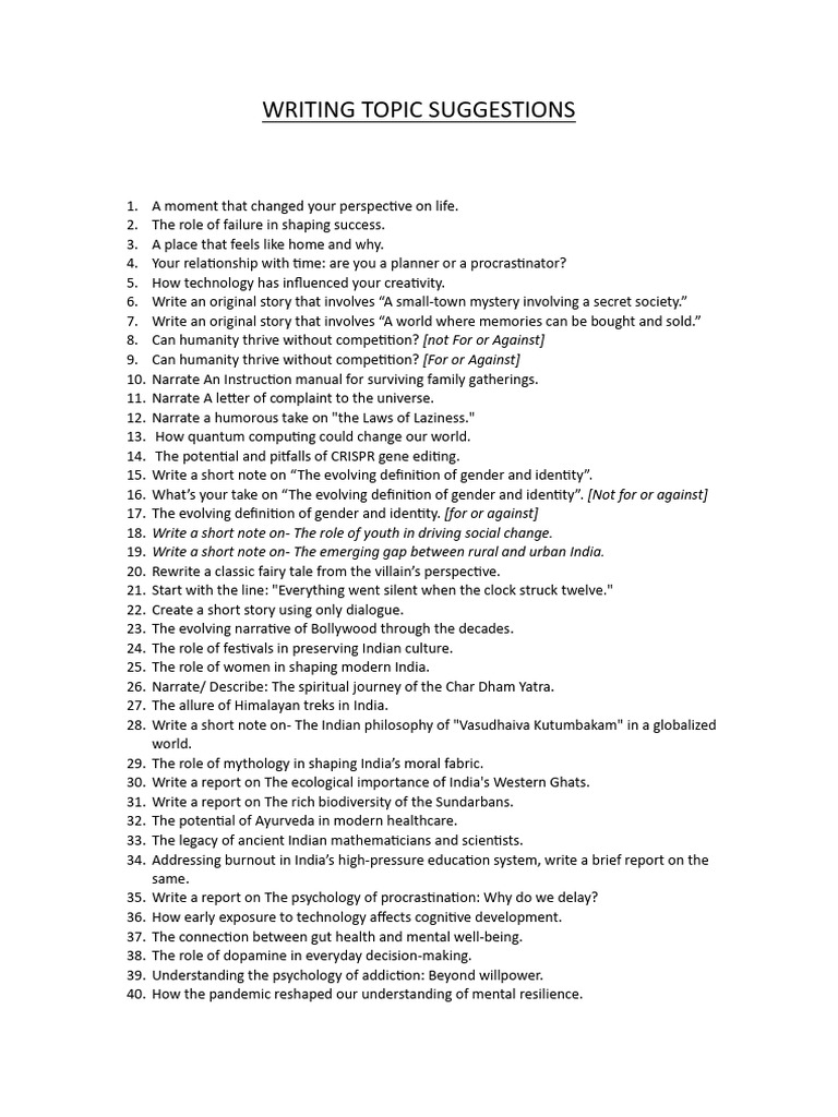 Writing Topic Ideas for Creative Expression | PDF | Identity Theft | Theft