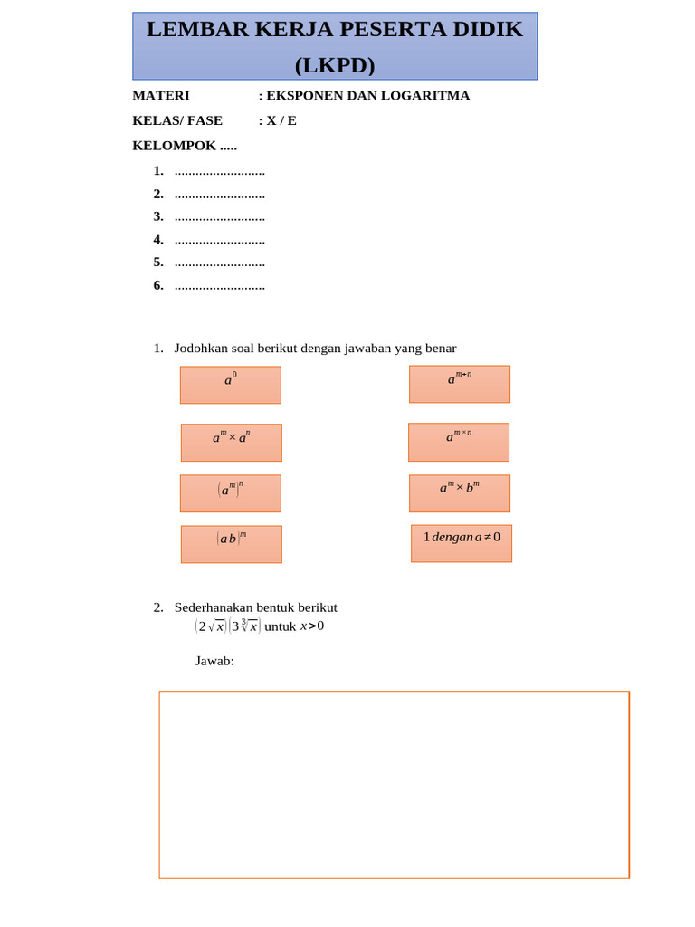 Lkpd Eksponen Dan Logaritma Pdf