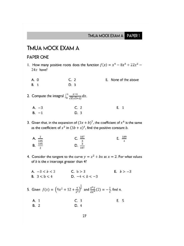 The Ultimate TMUA Guide Mock Exam A | PDF
