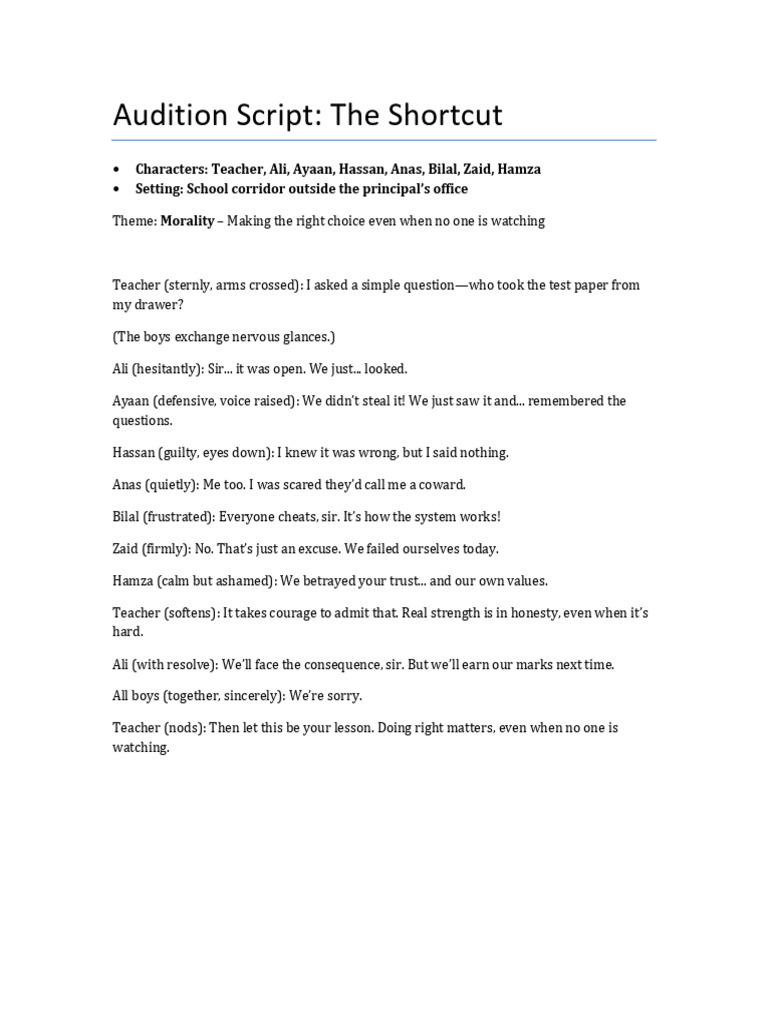 Audition Script The Shortcut | PDF