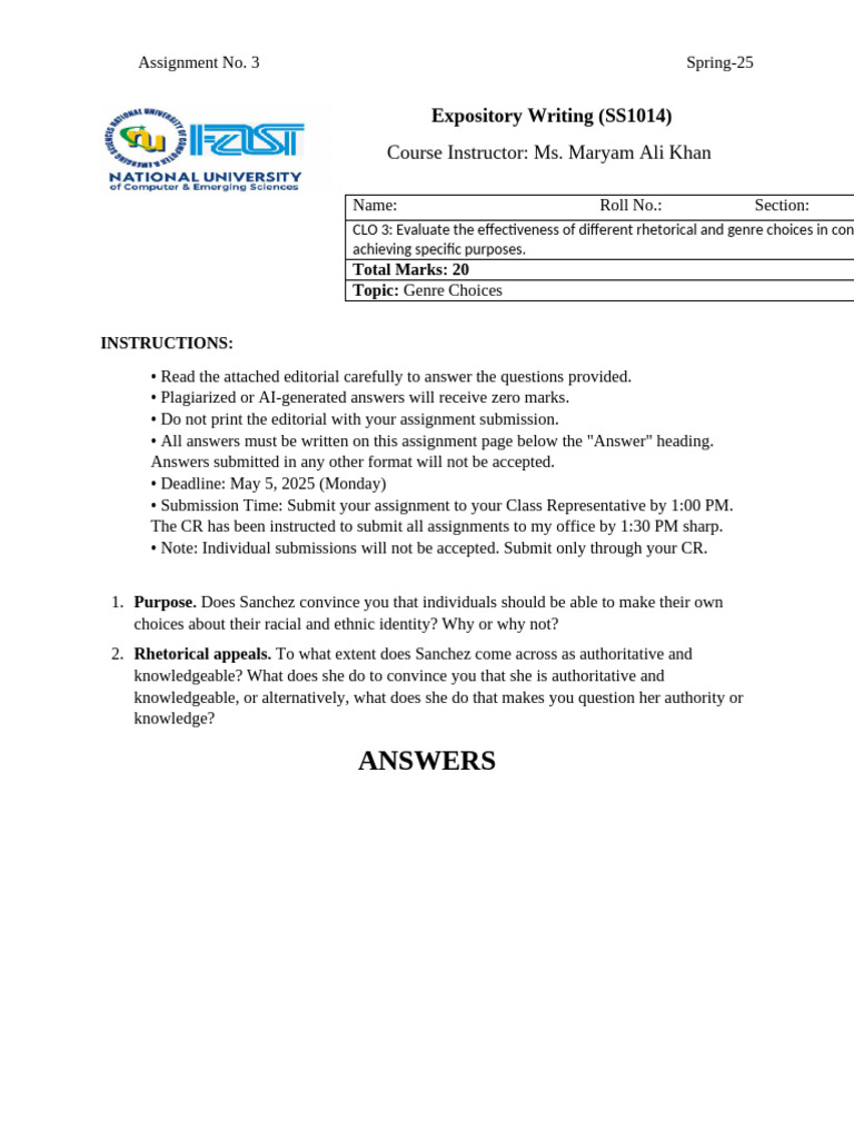 A3 CLO3 M15 Spring25 Expository Writing | PDF