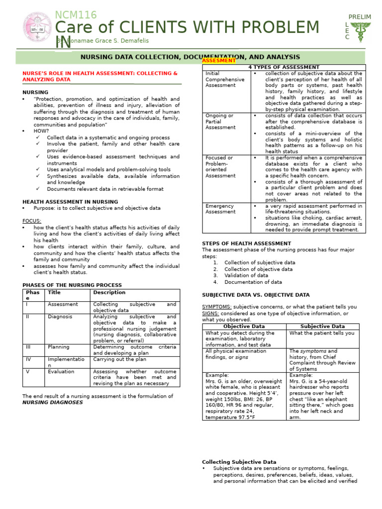 Nursing Data Collection, Documentation, And Analysis | PDF | Communication | Nursing
