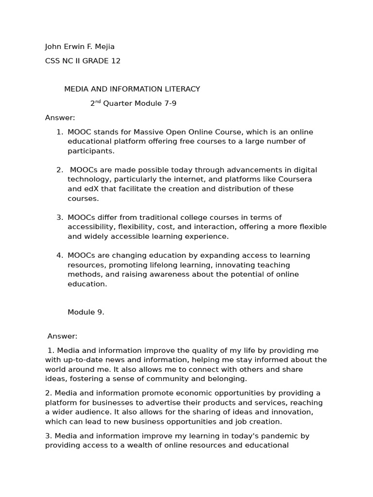 Media and Information Literacy Module | PDF
