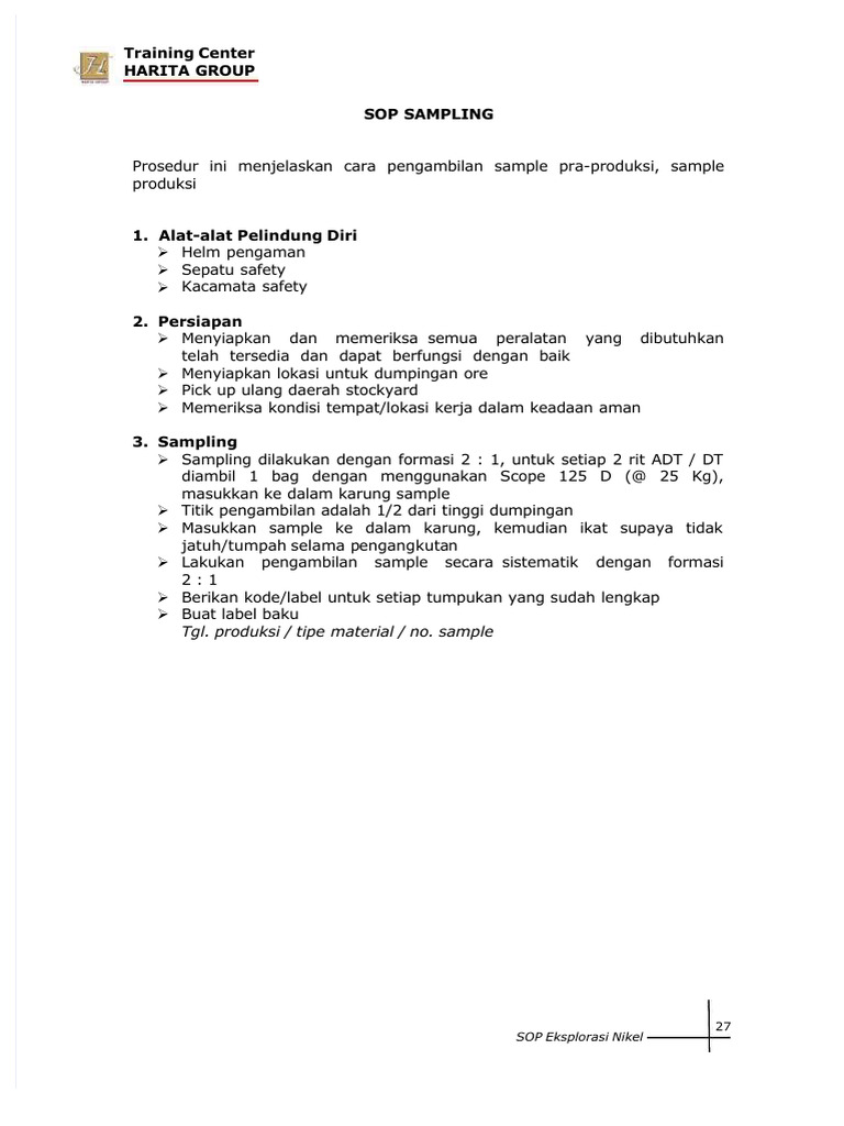 PDF Sop Eksplorasi Nikel Harita Compress | PDF