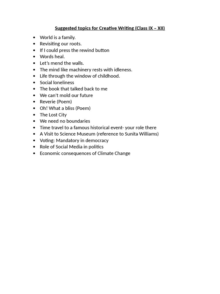 Suggested Topics For Creative Writing | PDF