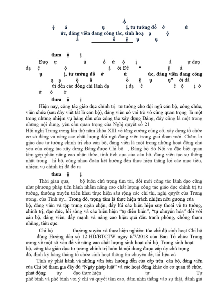 Tham Luan Cua Chi Bo 5 So Ket Cong Tac Dang 6 Thang Dau Nam 2024 | PDF