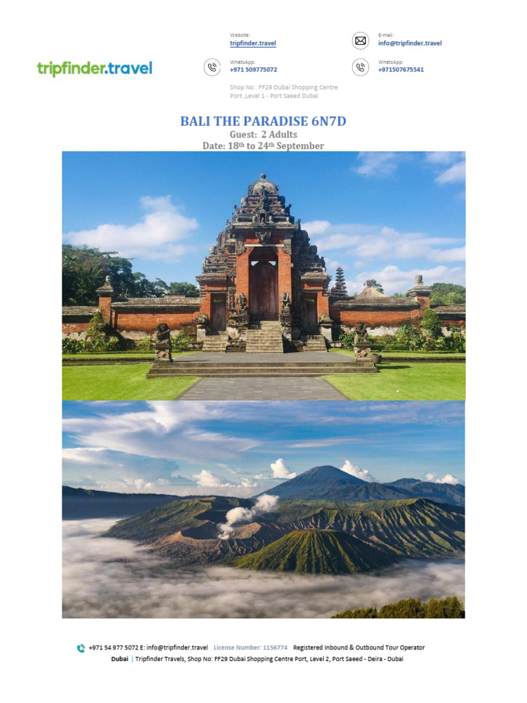 Bali 6N7D Tour Package Details | PDF | Bali | Dubai