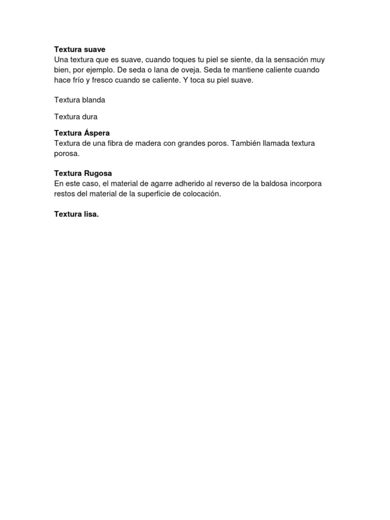 Tipos de Texturas: Suave, Blanda y Más | PDF | Naturaleza